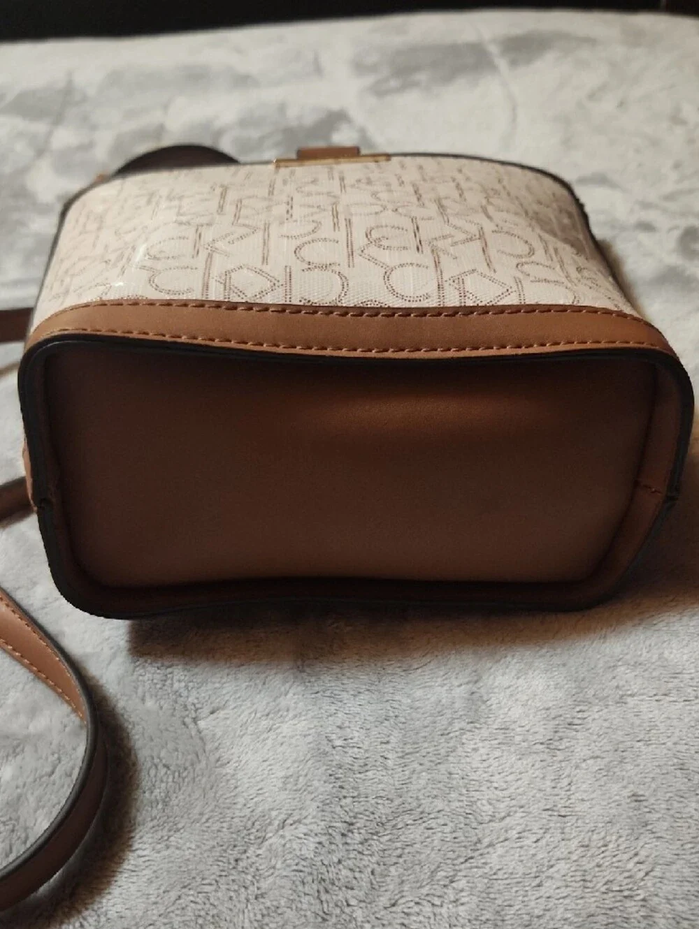 Calvin Klein | Bags | Calvin Klein Cream And Tan Monogram Crossbody ...